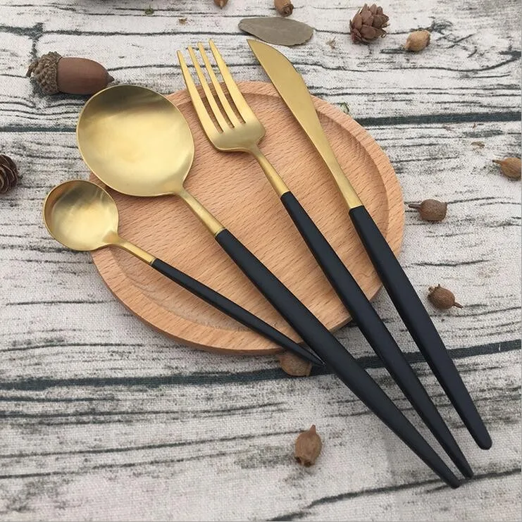 Hotel Supplies Golden Catering Utensils Gold White Cutlery Set Design ...
