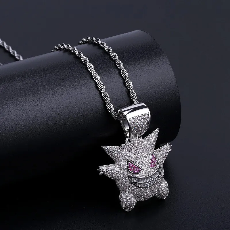 Aaa Cubic Zircon Mask Gengar Cartoon Pendant Necklace Hip Hop Iced Out ...