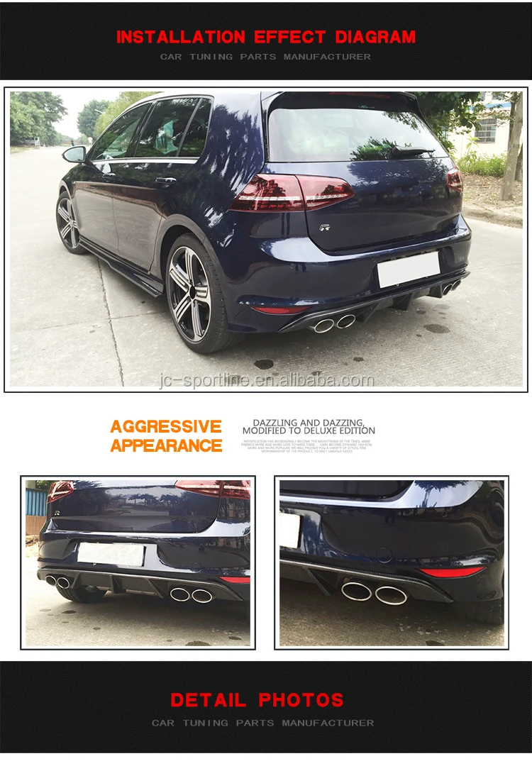 Carbon Fiber Golf Vii R Rear Diffuser Lip For Volkswagen Vw Golf 7 Mk7 ...