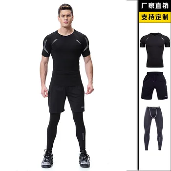 Gym Suit Three-piece Men's Black Bodysuit Speed-dry Gym Breathable ...