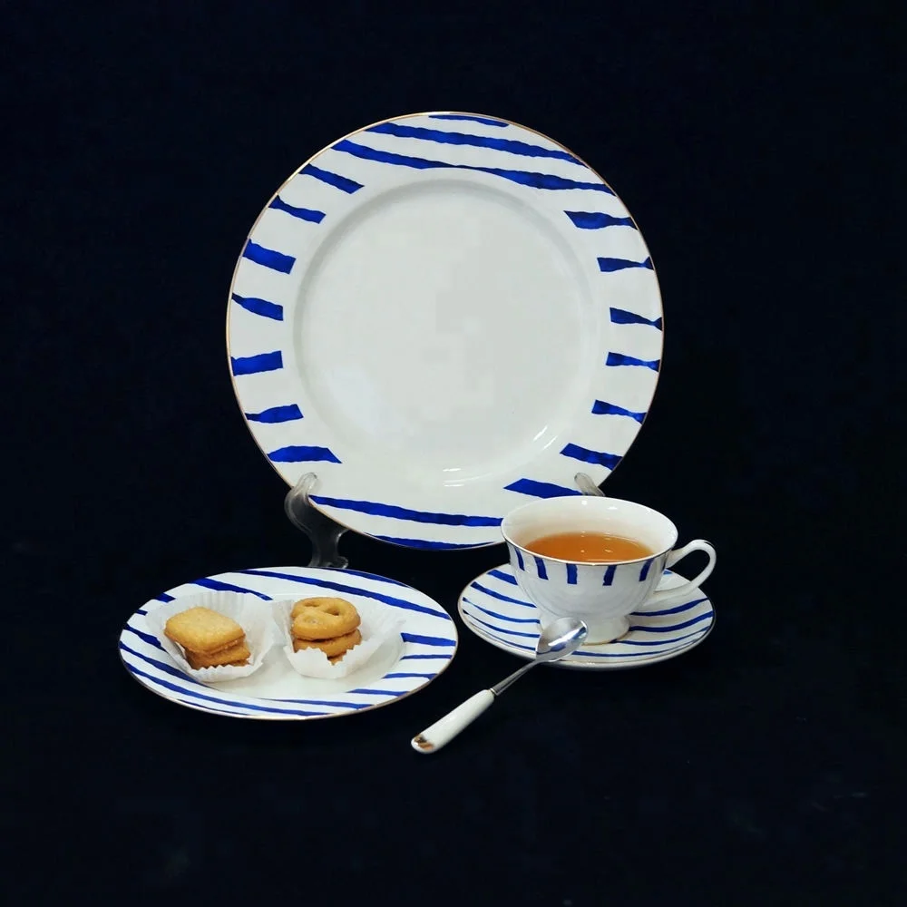Blue Classic Stripes Bone China Dinner Set - Perfect for Parties