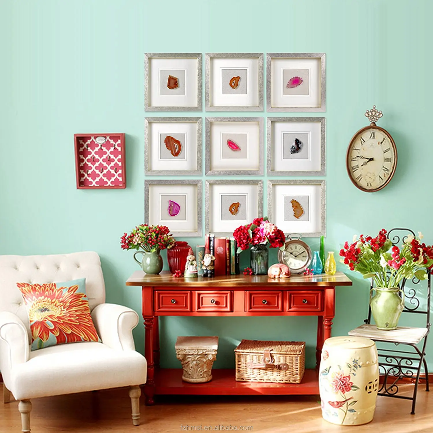 Handmade Agate Matted Glass Shadow Box Frame Wall Art