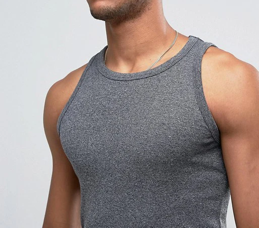 Men's New Style Plain Raw Seam Crew Neck Deep Drop Armhole Tank Top ...