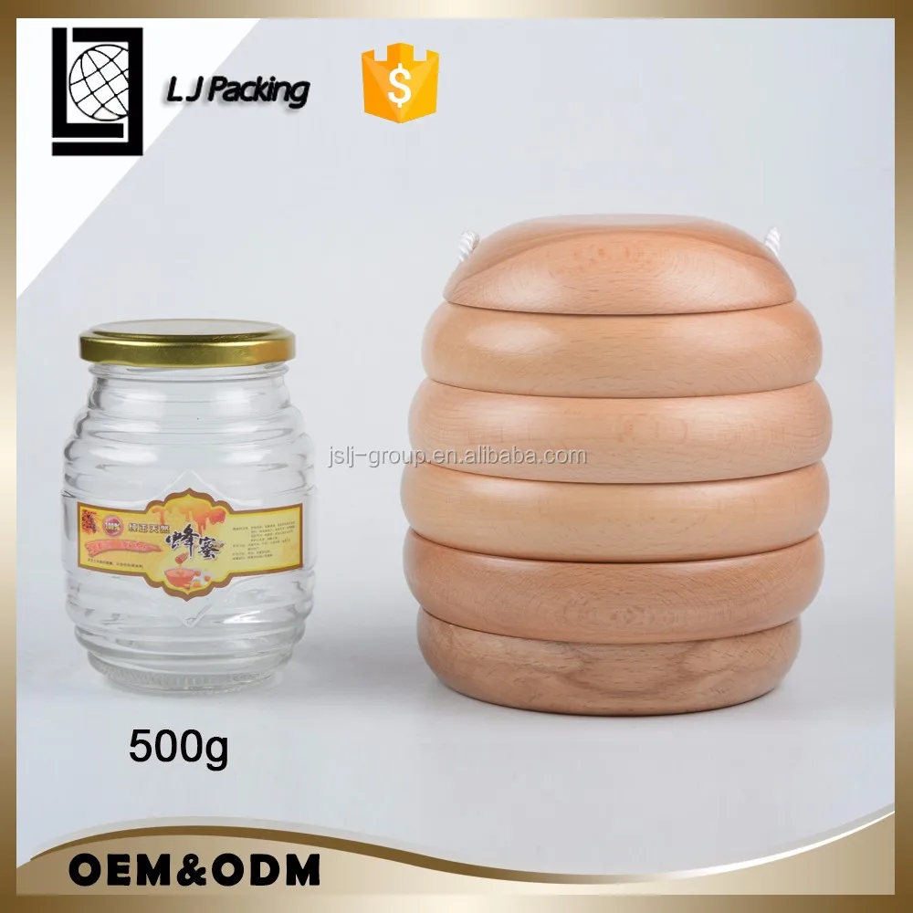2017 Unique Design 500ml Glass Bee Shaped Honey Jar With Wood Lid Jar ...