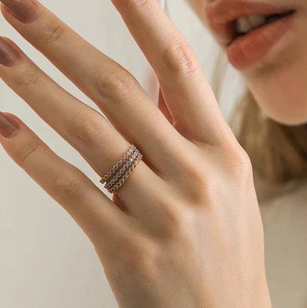 Gemnel 925 Silver Jewelry Rose Gold Simple Ring Set Combination Rings ...