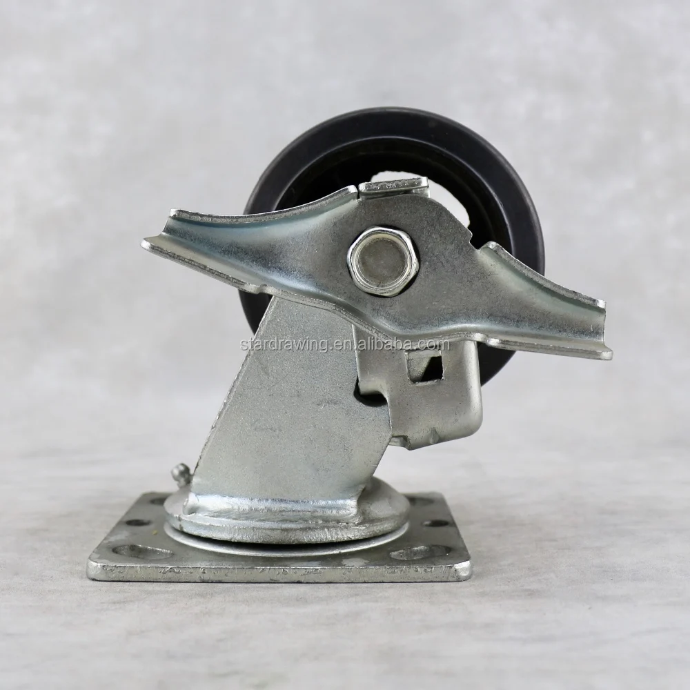 Ss 4 Inch Rubber Trolley Wheels With Side Brake Cast Iron Core 100 Mm ...