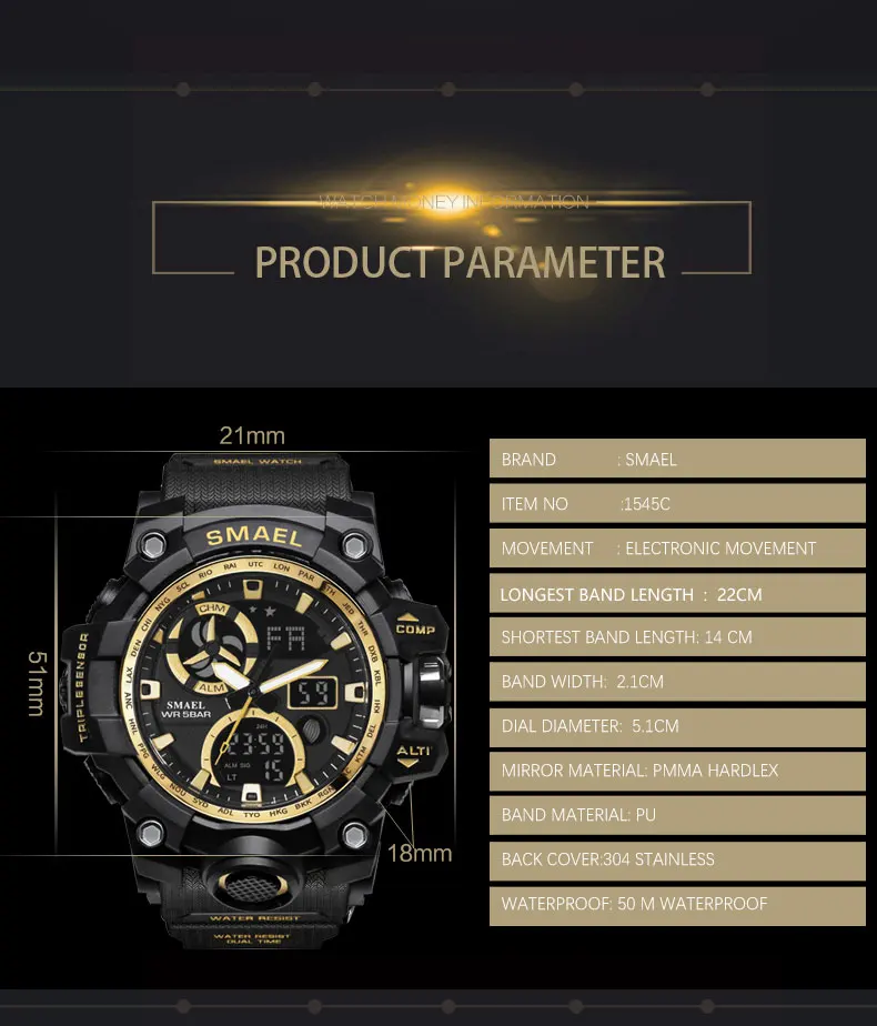 Army Watches Digital Backlight Relogio Masculino Alarm Watch Men ...