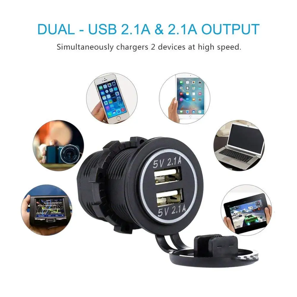 4.2a Output Dual Usb Charger Socket 12 Volt Outlet Power Point Jack ...