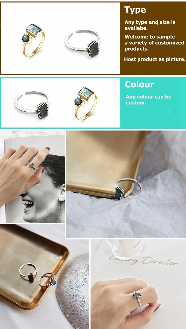 18K Gold S925 Sterling Silver Rectangle Gemstone Cuff Natural ...