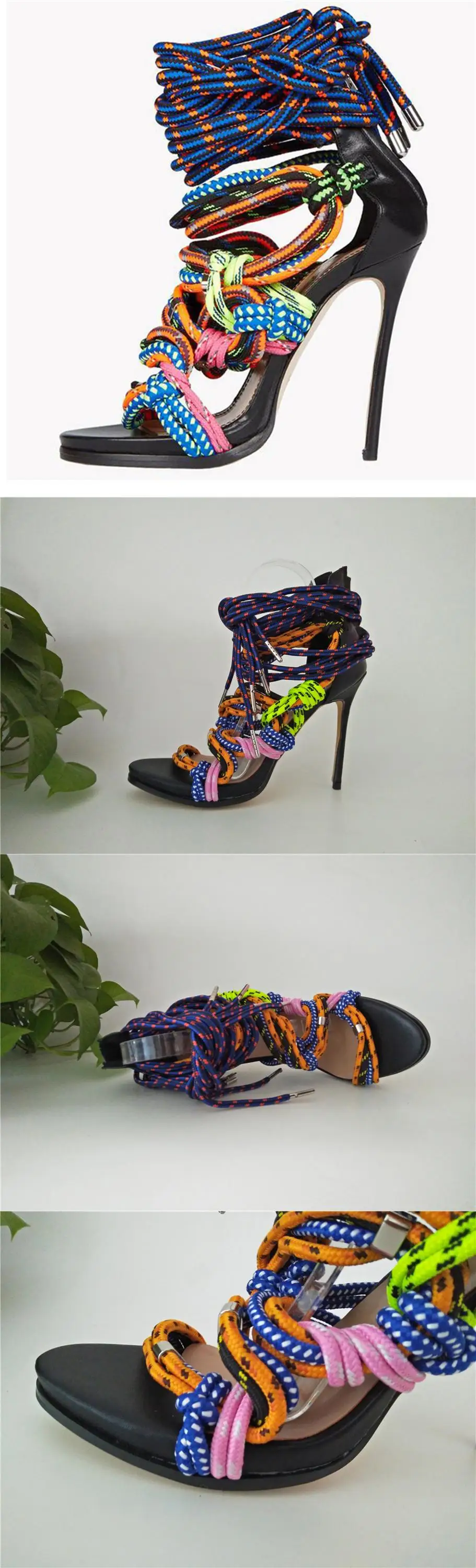 Multicolor Ropes Women Gladiator Sandals Woman Stiletto Extreme High ...