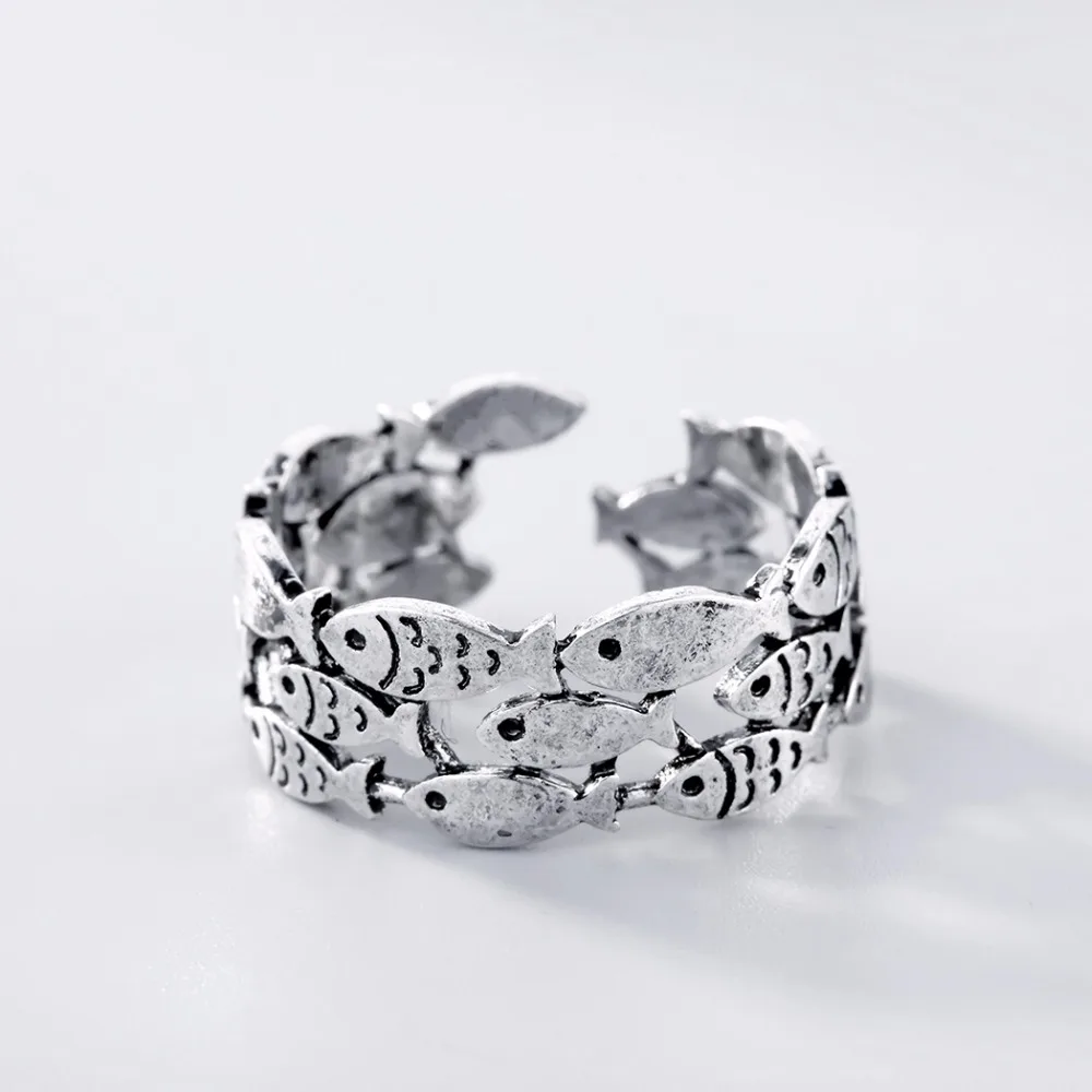 Auténtico Tailandesa de la joyería de plata fantasía peces anillo ...