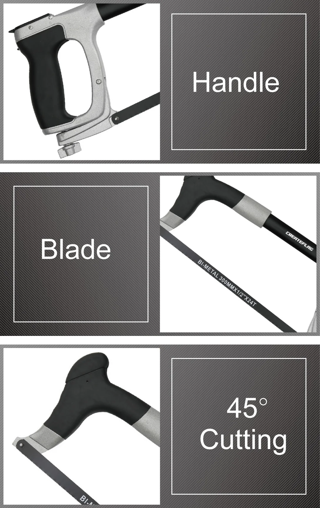 12" Heavy Duty Hacksaw Frame With Saw Blade High Tension Storage Blade ...