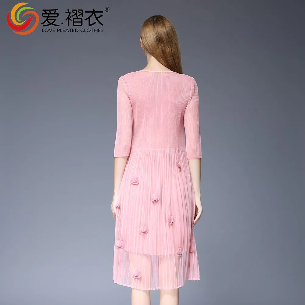 Casual Breathable Women Long Frog Dress Pink Pleated Dress - Buy Long ...