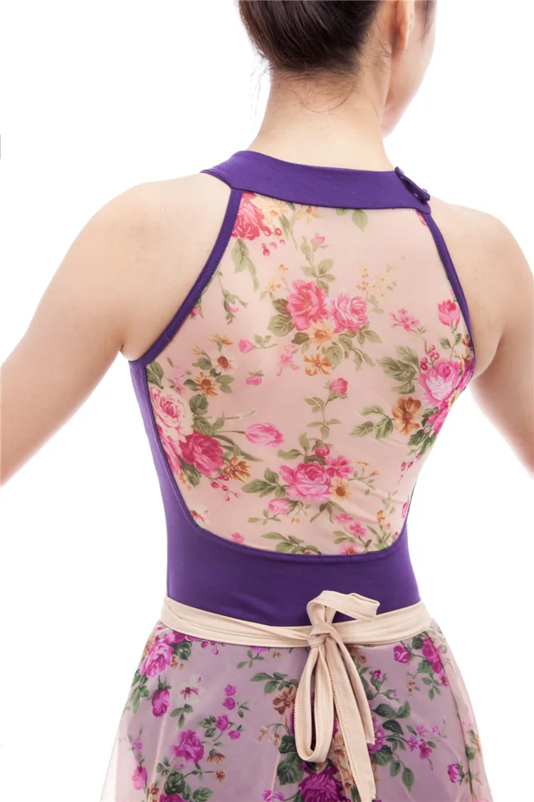 Oem Sexy Girls High Cut Mock Neck Flower Chiffon Back Ballet Dance Wear ...