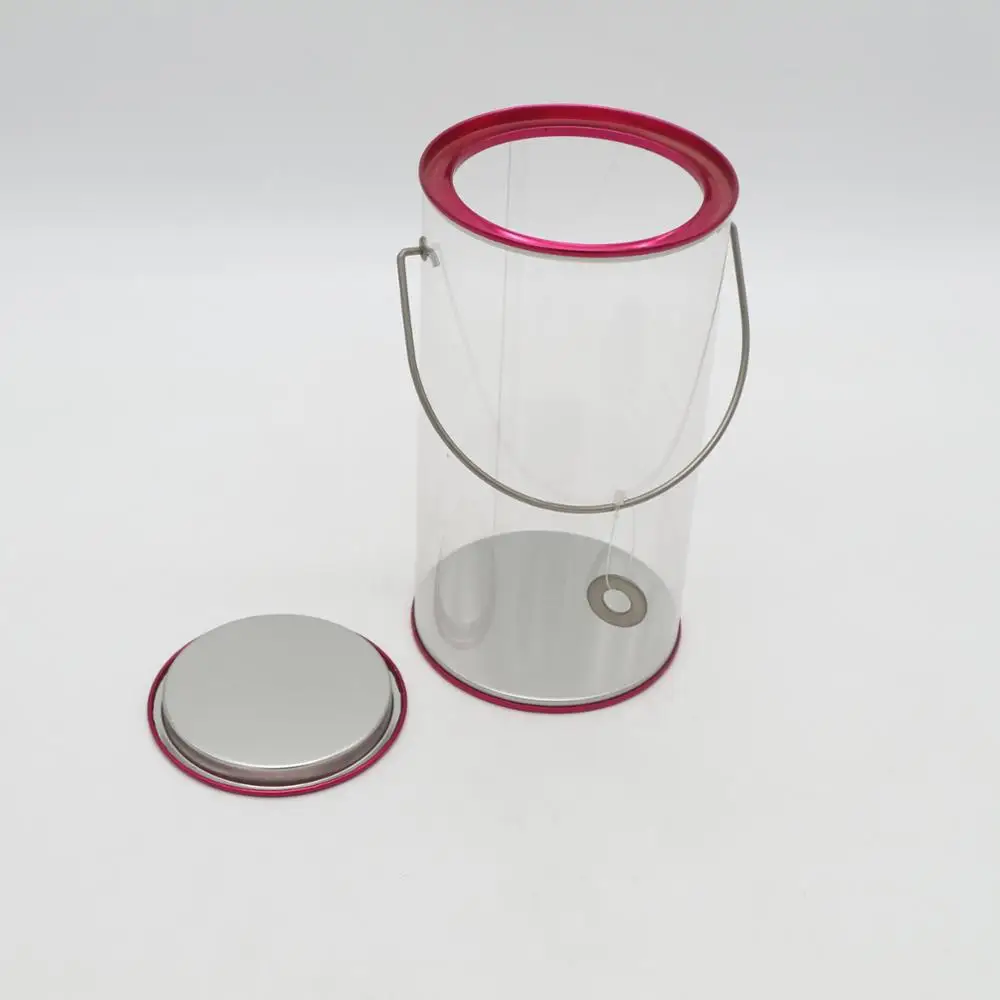 Custom Round Pvc Box Plastic Bucket Tin Can With Handle For Packaging ...