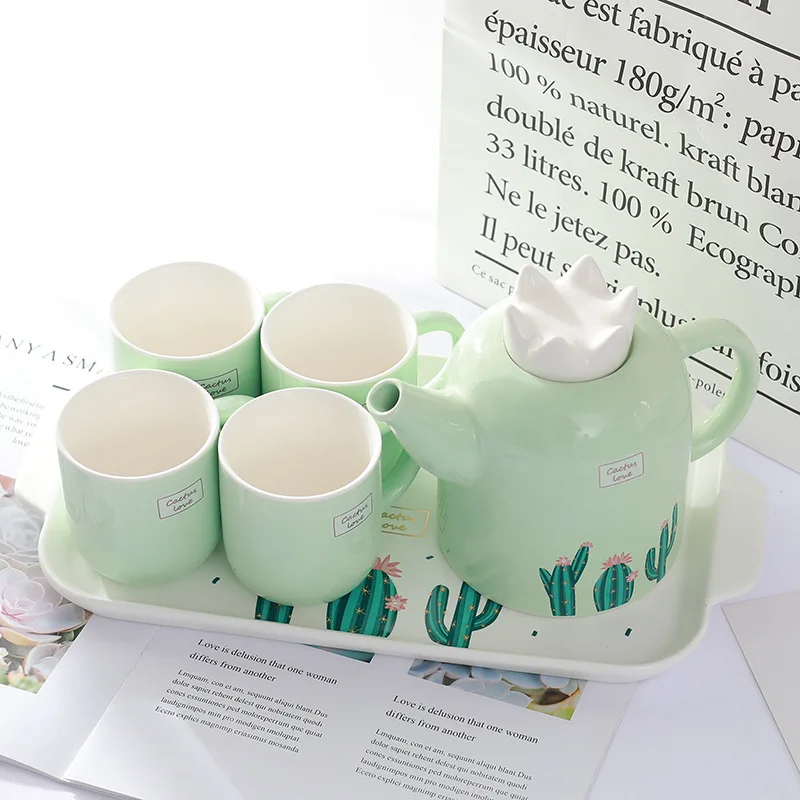 Creative Cactus Tea Pot Set - Porcelain Teapot & Cups in One