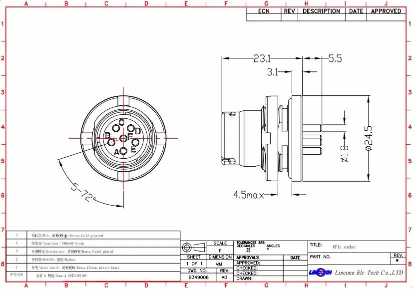 Amphenol Industrial Connectors U-329 6pin Audio Connector Mates With U ...