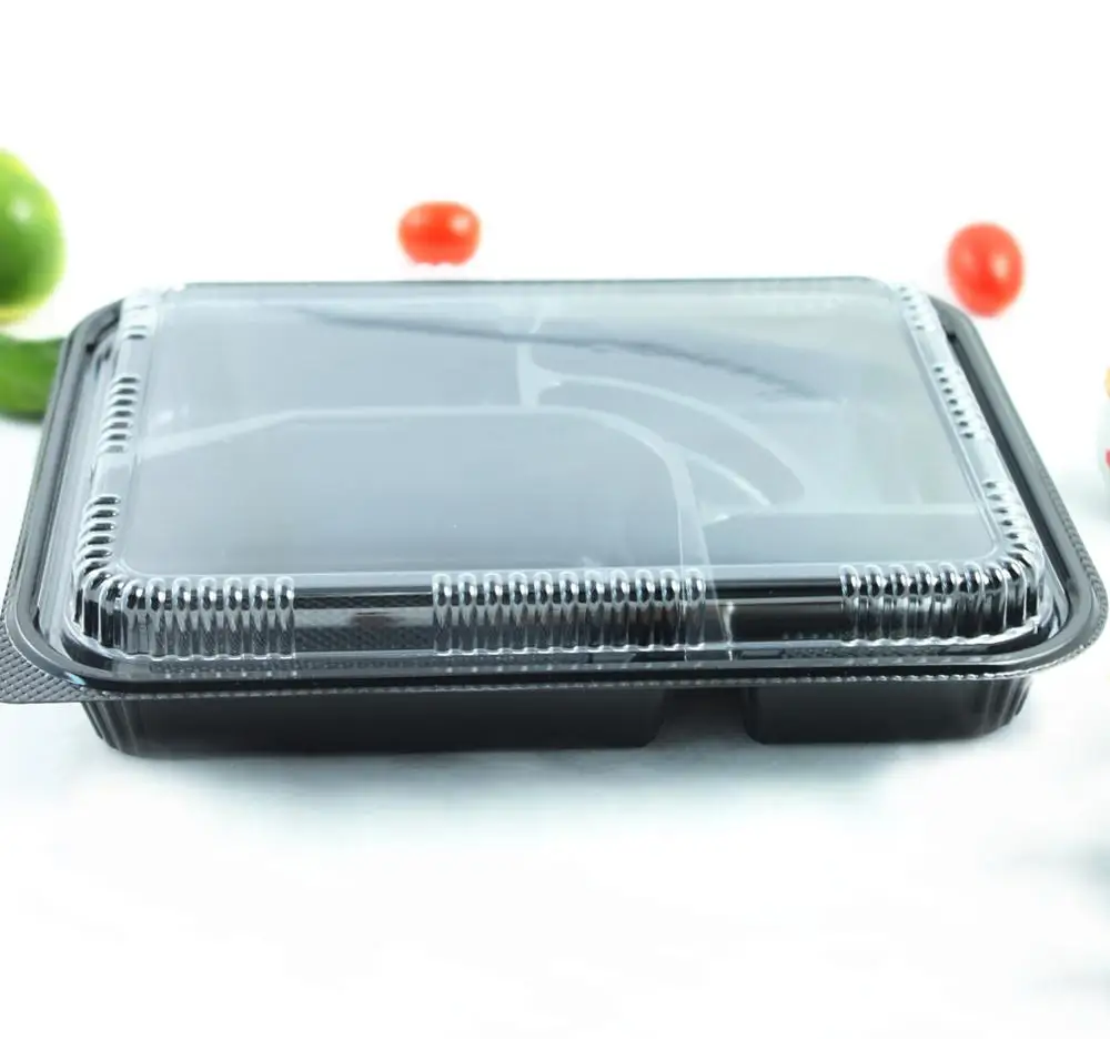 Plastic Disposable Lunch Box With 5 Compartment Black Color Takeaway ...
