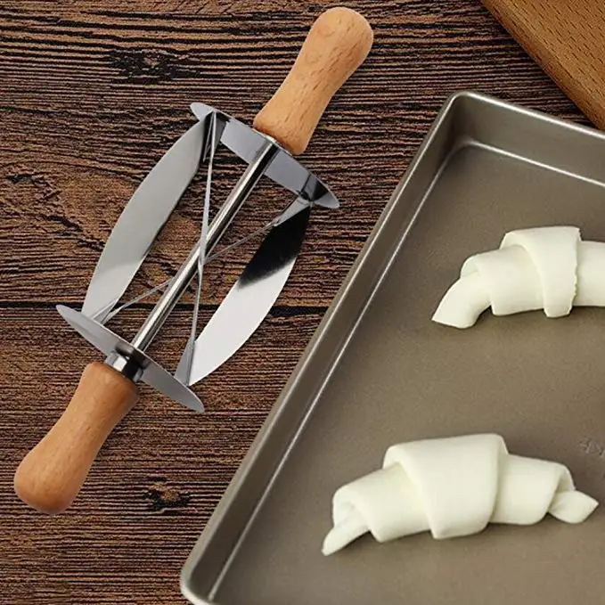 Stainless Steel Croissant Rolling Pin Pastry Cutter With Wooden Handle ...