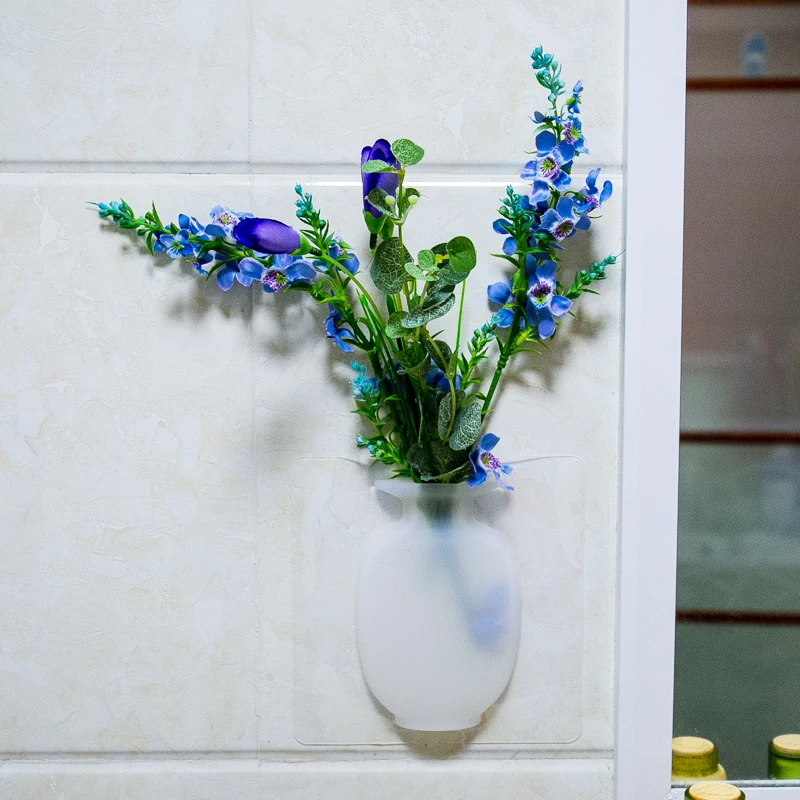Self-adhesive Wall Mount Vase Small Removable Silicone Flower Vase For ...