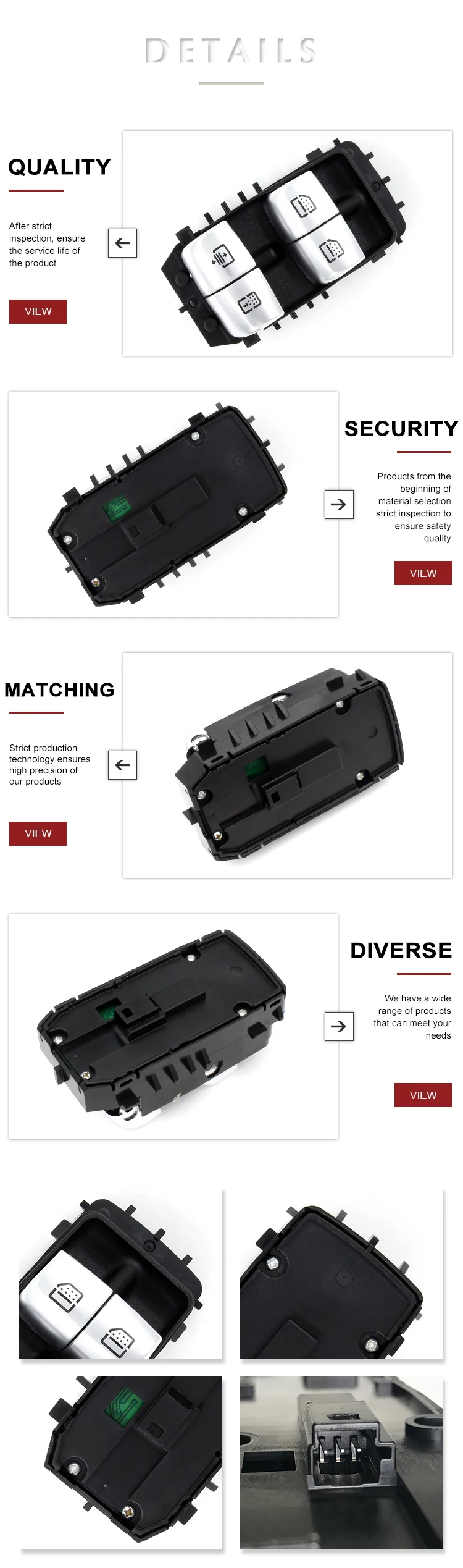 High Performance Electric Car Rear Window Switch For Benz A2229051505 ...