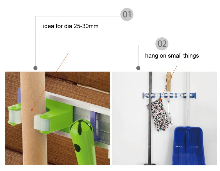 Storage Garden Tools Hangers Aluminum Rail Broom Hanger Mop Holder With ...