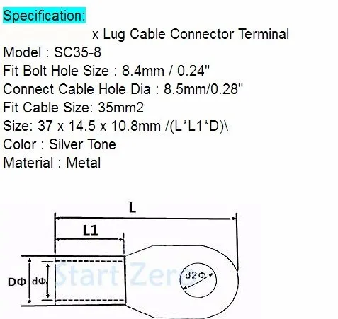 Sc35-8 35mm2 8mm Bolt Hole Tinned Copper Cable Lugs Battery Terminals ...