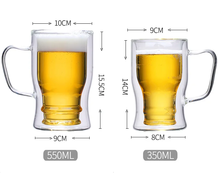 350ml Double Wall Beer Glass Cup with Handle| Alibaba.com