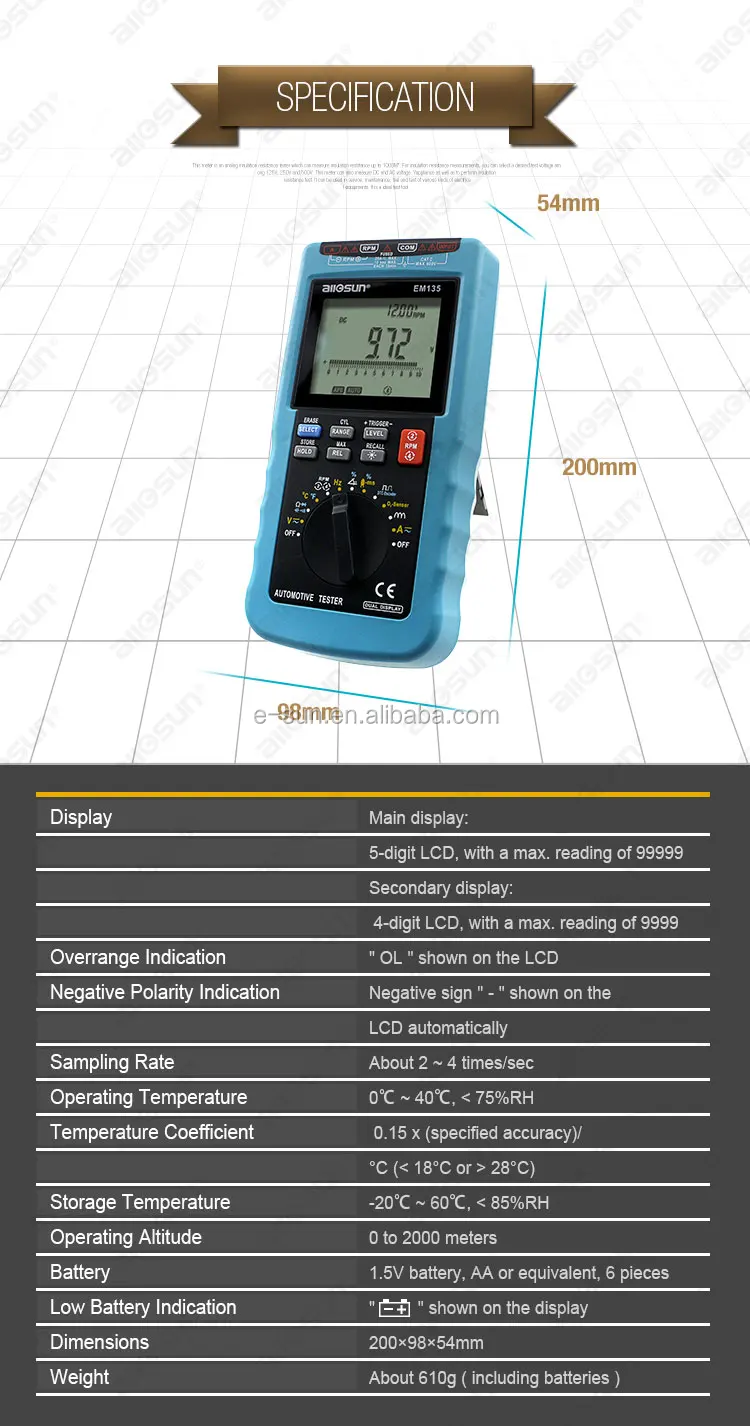 Allosun EM135 Car Diagnostic Tool - Automotive Multi-Meter for Engine ...