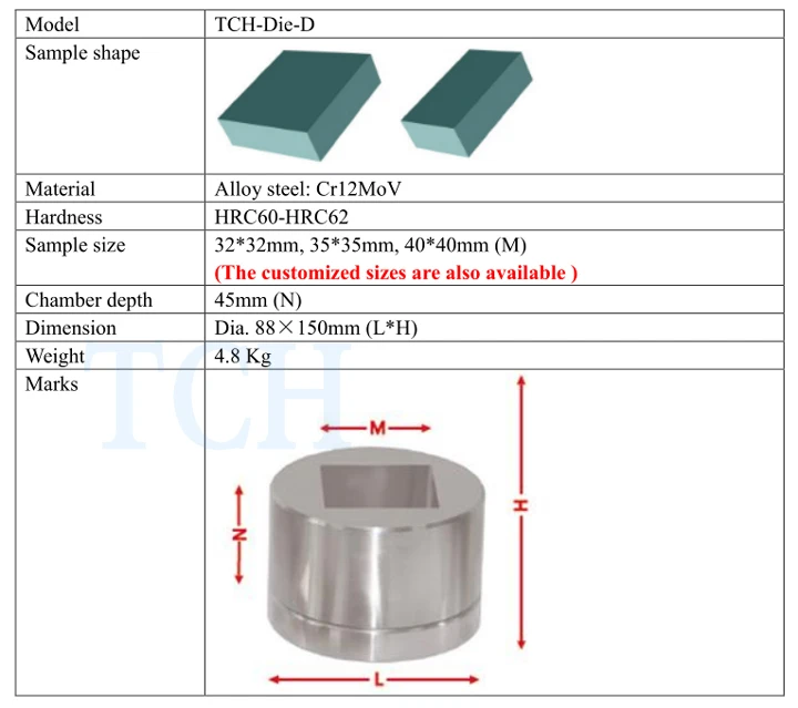 Square Pellet Powder Pressing Die Set Mold,Hydraulic Press Dies Tch-die ...