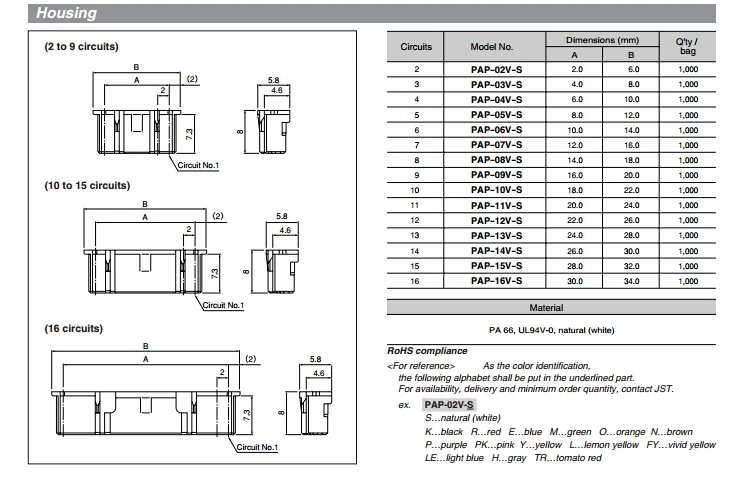 2.0mm Pitch 4 Pin Pa Series Connector Pap-04v-s Housing Wire To Board Jst Connector - Buy Jst ...