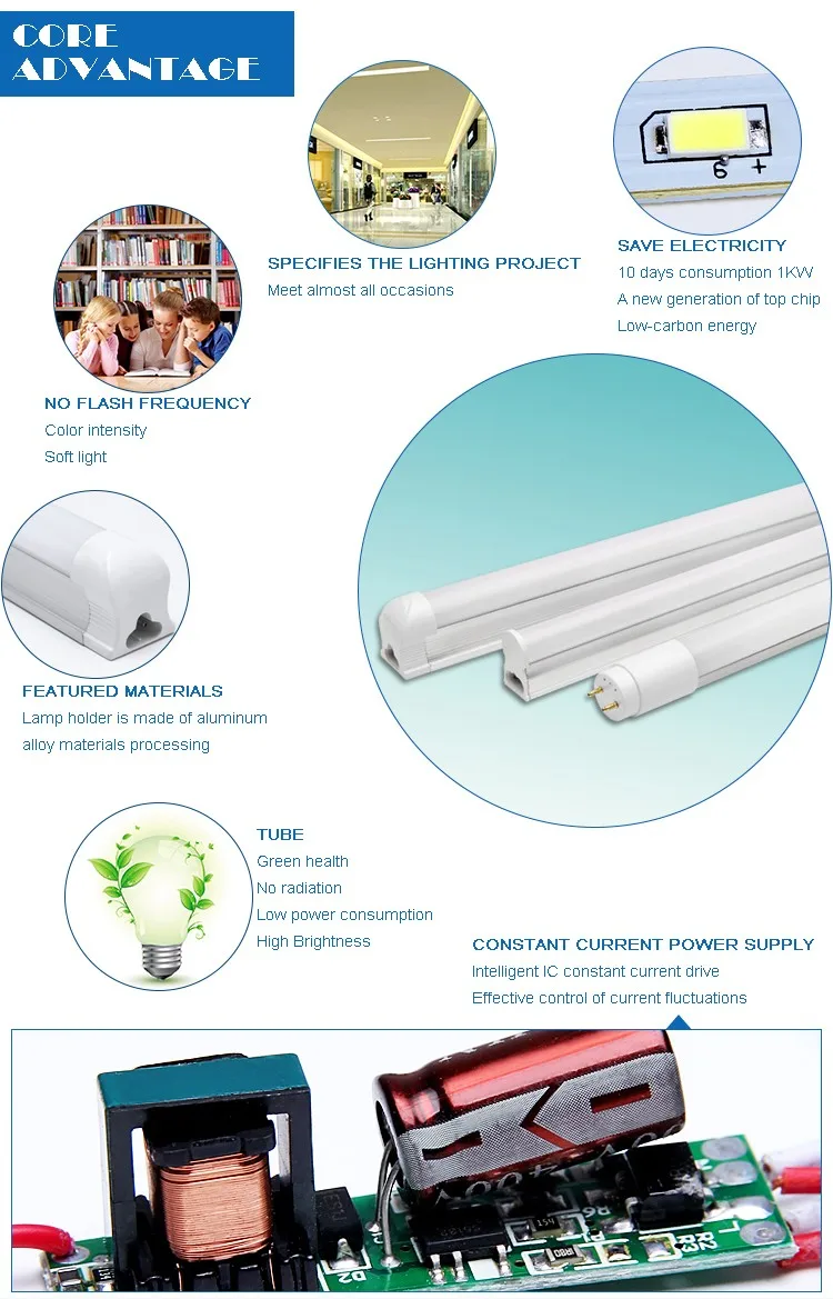 High Bright 5w T5 Led Tube Lighting 300mm 1 Foot Office Led Tube Light ...