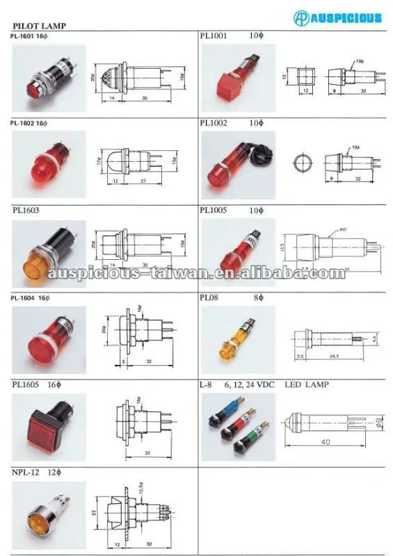 12mm Pilot Lamp, Indicator Light (NPL-12) - AP Brand