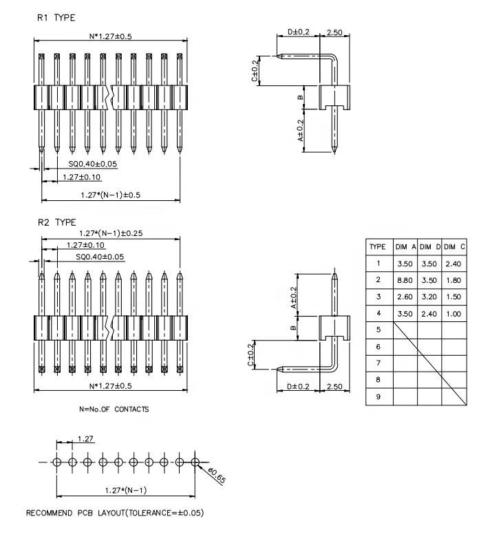 1.27mm Single Row R/a Male Pin Header Bergstick - Buy Connector,Male ...