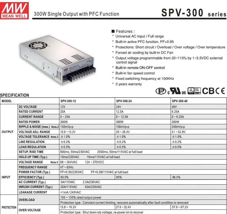 Mean well SPV-300-12 300W 12V 电源，具有 PFC 功能 12v 25a 开关电源| Alibaba.com