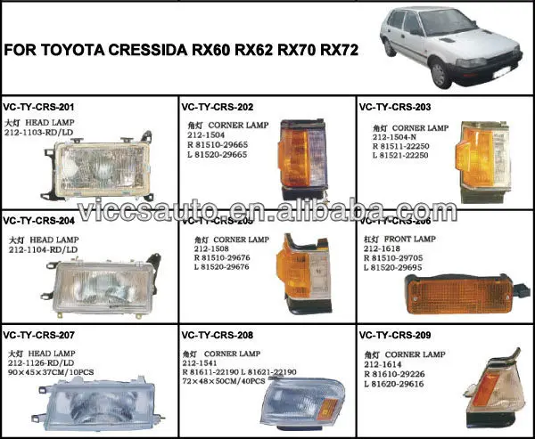 Front Lamp For Toyota Cressida Rx60 Rx62 Rx70 Rx72 - Buy Front Lamp For ...