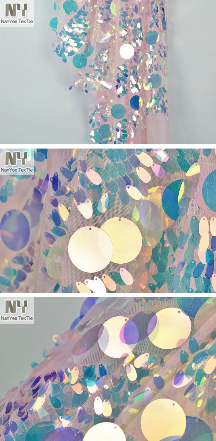 Nanyee Textile Pastel Iridescent Translucent Multi-Size Sequin Fabric