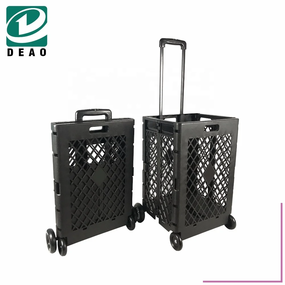 Durable Plastic Foldable Folding Crate Box Trolley Cart