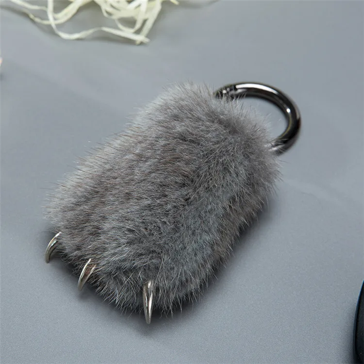 Real Mink Fur Wolf Metal Claw Model Keychain Bag Charm Fur Fluffy Key ...