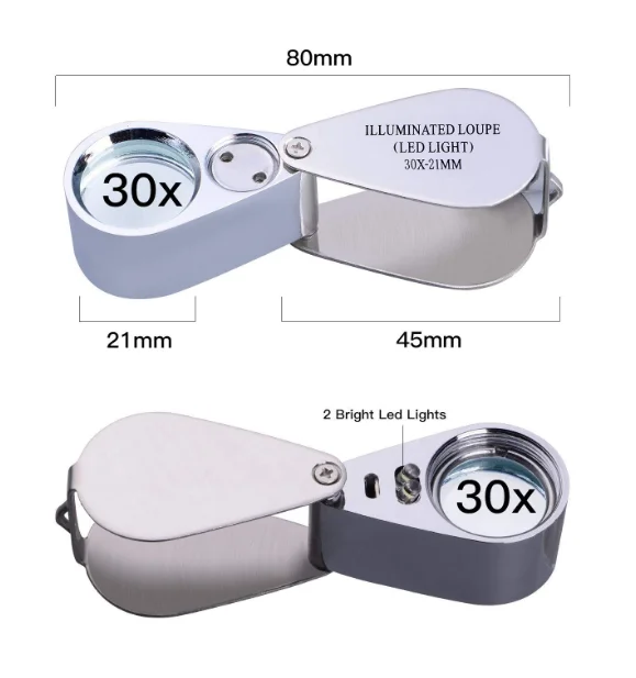 30x Full Metal Illuminated Jewelry Loop Magnifier,Pocket Folding ...