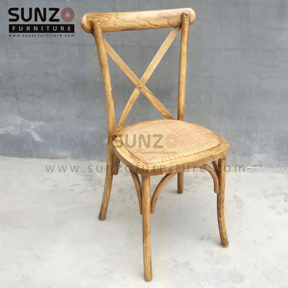 French Style Oak Wood Cross Back Chair with Rattan Seat