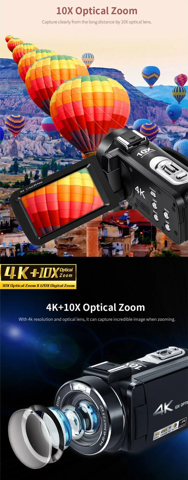 AC7 10X Optical Zoom - 4K UHD Outdoor Vlogging Camera