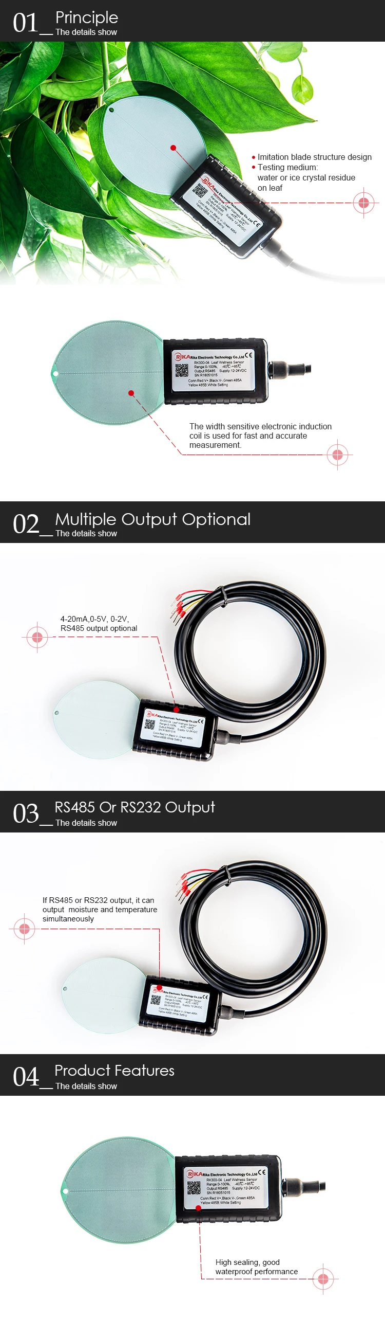 RK300-04 Leaf Wetness Dielectric Sensor - Reliable Humidity