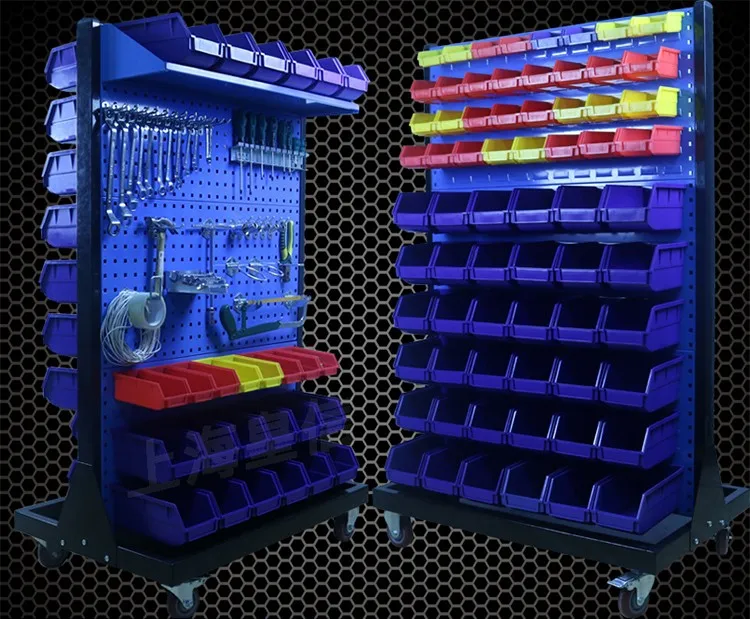 Movable warehouse tool hole and louver panel hanged storage bin rack ...