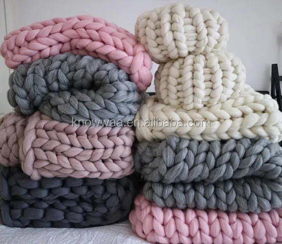 Selimut Rajut Benang Merino,Benang Wool Raksasa Hangat Anti Tumpuk ...