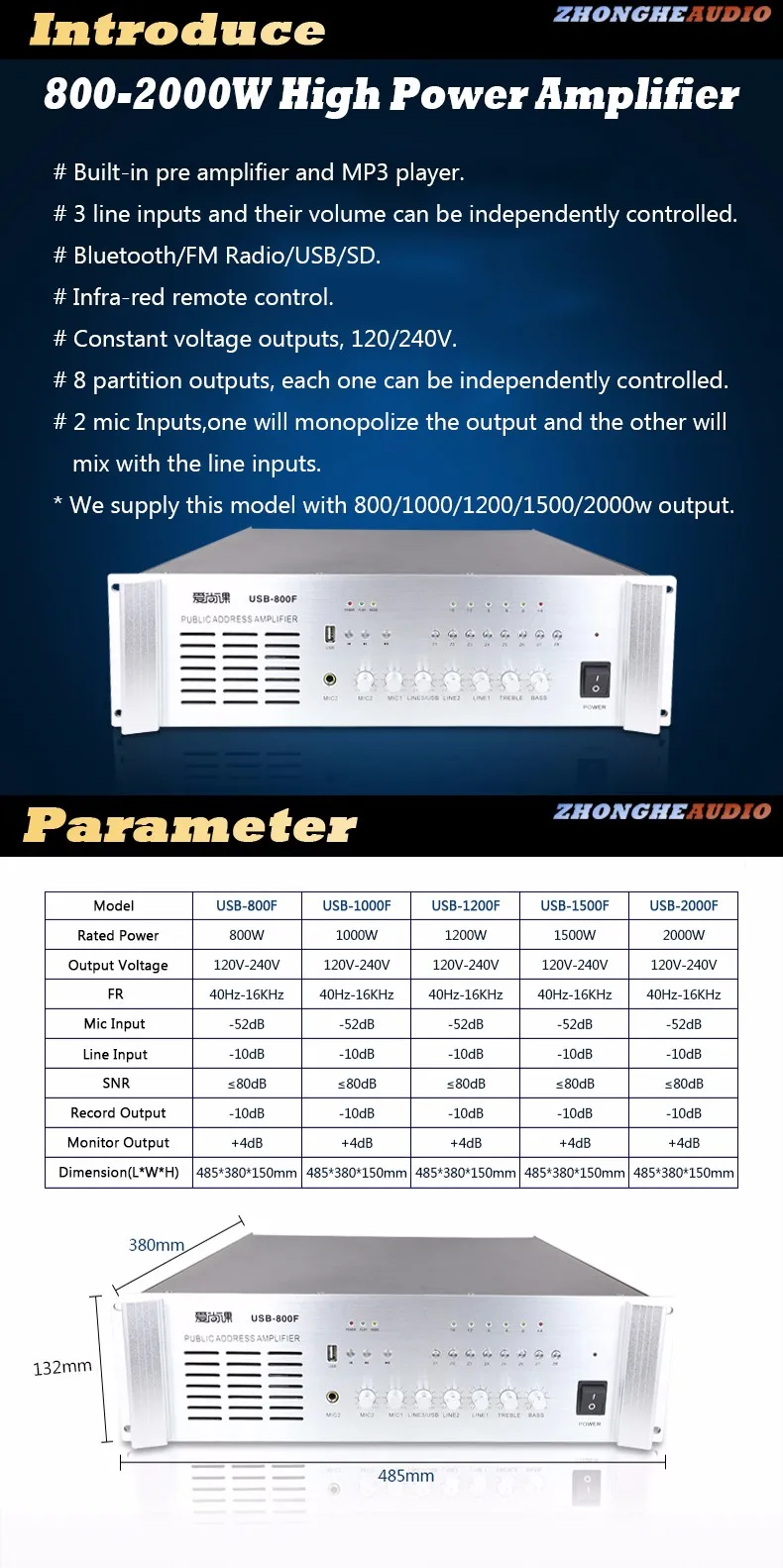 1000 Watt Amplifier High Power Amplifier Which Support Usb Input - Buy ...