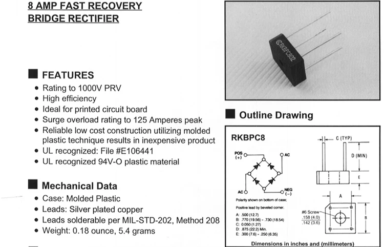 8amp Single Phase Silicon Bridge Rectifier Kbpc8005 Kbpc801 Kbpc802 ...