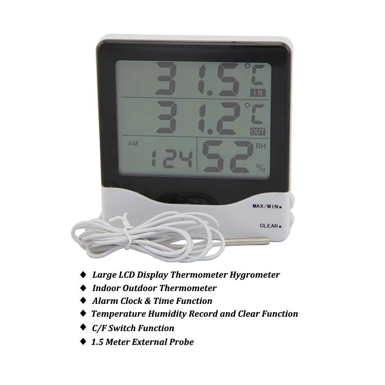 Digital Indoor Outdoor Thermometer Large Screen Display Digital ...