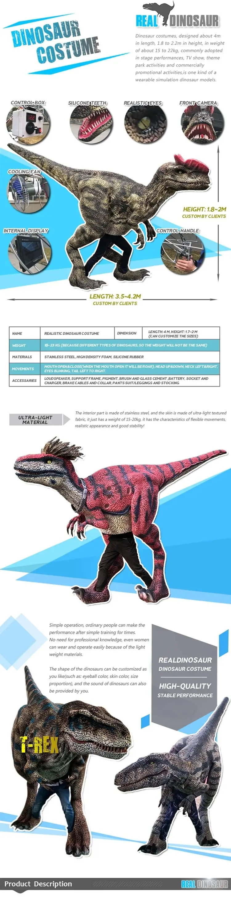 Dinosaur Stimulate Robot Velociraptor Raptor Performance Costume For ...