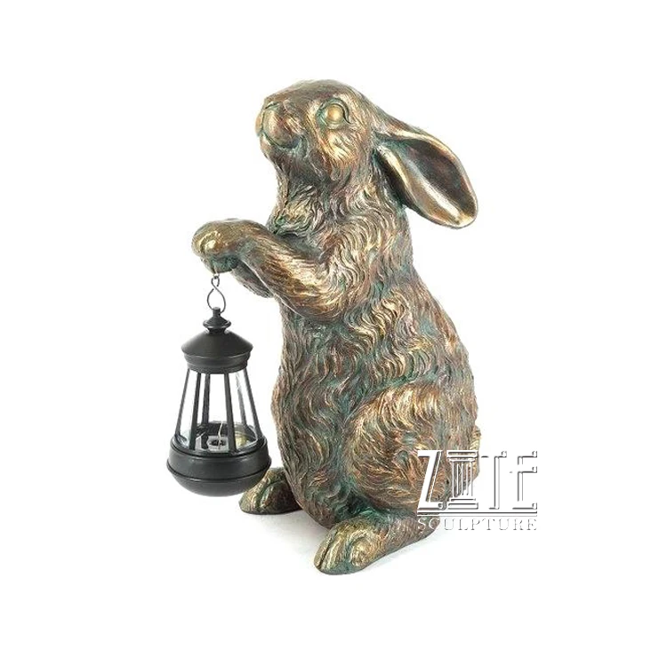 Outdoor Garden Bronze Rabbit Lantern Lamp Sculpture